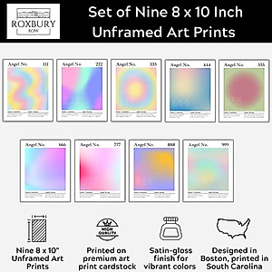 Roxbury Row - Aura Posters for Room Aesthetic Wall Decor, Angel Number Poster Set, Gradient Posters & Prints, Astrology Spiritual Wall Decor (Set of 9 Unframed 8x10)