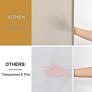 JIUZHEN Beige Faux Linen Curtains for Bedroom, Rod Pocket Thick Linen Semi Sheer Curtains 84 Inches Long Light Filtering Curtains & Drapes for Living Room, Set of 2 Window Curtain Panels, 52 x 84 Inch