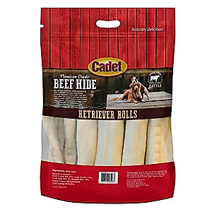 Cadet Premium Grade Beef Hide Retriever Rolls for Dogs 20 Pack, 5 Pounds