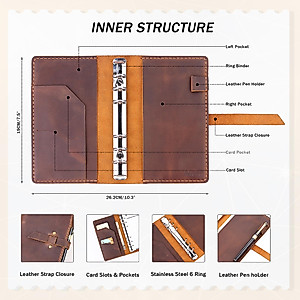 Leather Binder Budget with Cash Envelopes, Handmade Leather A6 Binder for Money Saving Planner, Cash Envelopes for Budgeting, Money Organizer for Cash - Brown