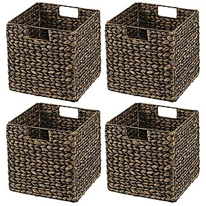 mDesign Natural Woven Hyacinth Cube Storage Bin Basket Organizer with Handles for Kitchen Pantry, Cabinet, Cupboard, Shelf/Cubby Organization, Hold Food, Drinks, Snacks, Appliances, 4 Pack, Black Wash