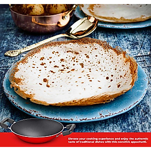 PANCA Non-Stick Aluminium Appachatti with Stainless Steel lid, 2.6mm, Red/Black, 23cm, Gas Compatible