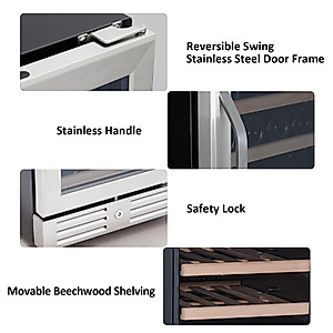 24 Inch Wine Fridge Dual Zone 160 Bottle, Tall Wine Cooler Refrigerator Built-in or Freestanding with Temperature Control System, Professional Compressor, Low Noise and Intelligent Temperature Memory