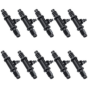 DGZZI Garden Hose Reducing Tee Barb Connector 10PCS Black 3/8 Inch to 1/4 Inch Greenhouse Drip Irrigation Water Splitter for 4 mm Drip Hose