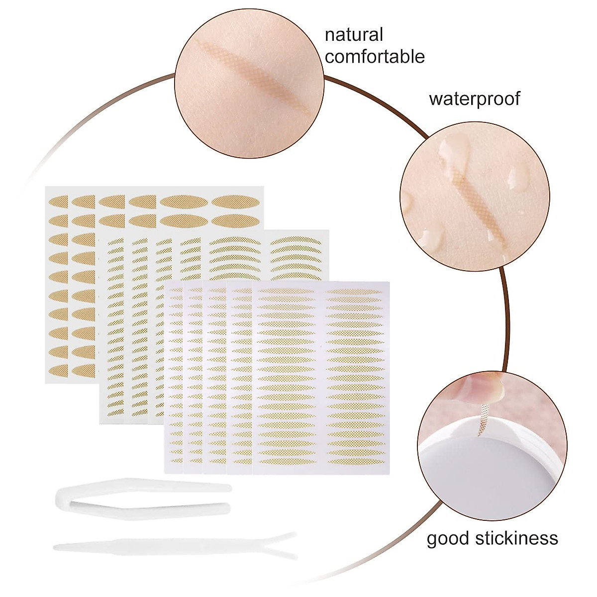 Double Eyelid Stickers,Eyelid Tape,Invisible Eyelid Tape,600 Pcs Natural Invisible Single Side Eyelid Tape Stickers with Fork Rod & Tweezer,Instant Eyelid Lift,Perfect for Droopy,Uneven,Monolids