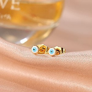 Blue Evil Eye Mini Stud Earrings for Women Little Men Dainty Minimalist Tiny Cartilage Tragus Small Cute Hypoallergenic Studs for Birthday…
