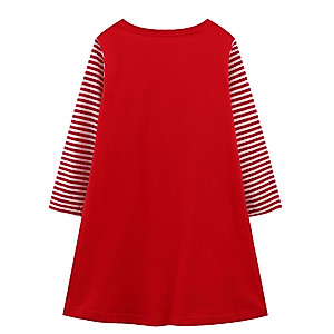 Toddler Girl Christmas Dress Long Sleeve Cotton Casaul Red Applique Playwear Shirt Jersey Party Dresses 4T