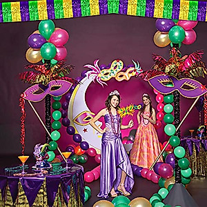 6 Pack 10 Feet Mardi Gras Foil Fringe Garland Metallic Tinsel Streamers Banner Wall Hanging Backdrop for Parade Floats, Bachelorette, Wedding, Birthday, Carnival Party Decorations(Gold Green Purple)