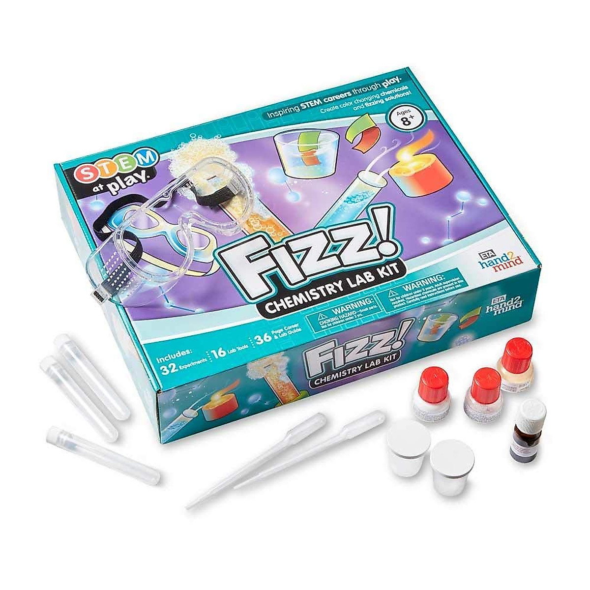 hand2mind Fizz Chemistry Science Kit for Kids Ages 8-12, 32 Science Experiments and Fact-Filled Guide, Make Your Own Foam and Crystals, Educational Home Learning, Homeschool Science Kits