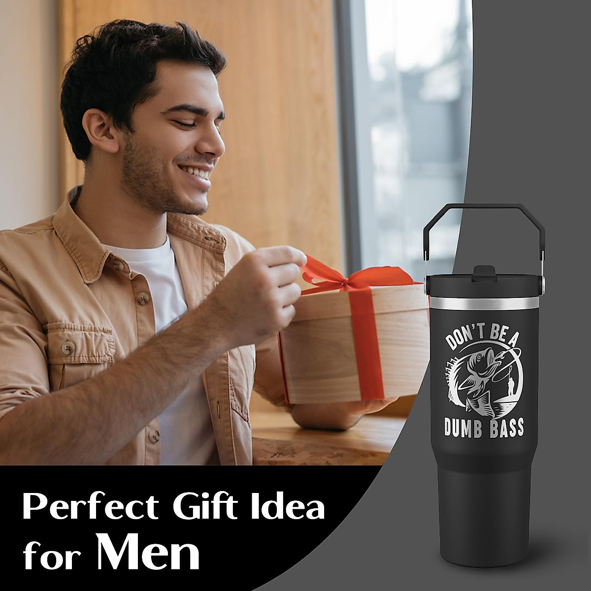 qchdln Fisherman Gifts For Men - Cool American Flag Cup - 30oz Insulated Fishing Tumbler with Handle - Fathers Day,Birthday,Christmas Gifts for Dad,Grandpa,Husband,Uncle