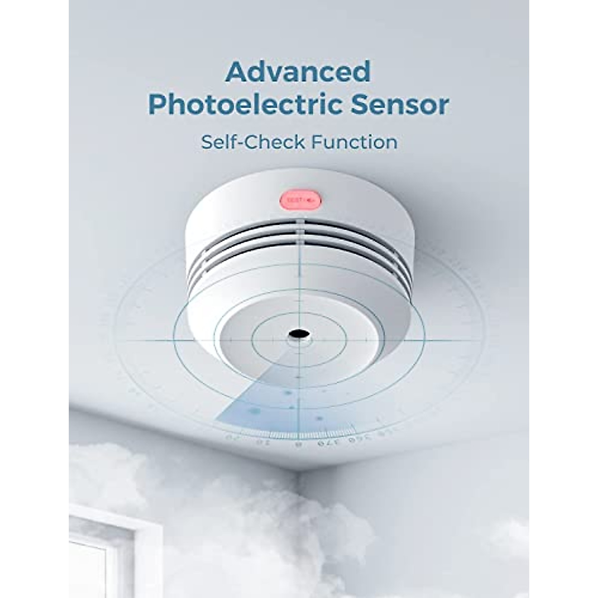 Wi-Fi Smoke Detector, AEGISLINK Wireless Smart Fire Smoke Alarm with App Control, Replaceable Lithium Battery, Auto Self-Check Function, S-WF240, 1-Pack