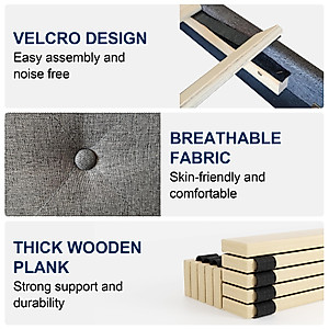 Full Size Platform Bed Frame with Upholstered Headboard, Button Tufted Design, No Box Spring Needed, Dark Grey