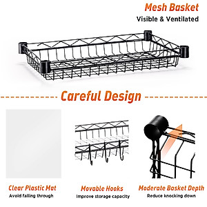 Wahopy Under Sink Organizer, 2 Tier Under Sink Shelf, Bathroom Kitchen Cabinet Under Sink Storage Rack, 2 Wire Baskets with Hooks, Sturdy Metal, Black