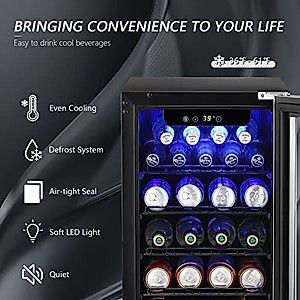 Antarctic Star 2.9 Cu.Ft Beverage Refrigerator, Wine Cooler Low Noise, Transparent Glass Door, Stainless Steel LED Light, Efficient Cooling System with Lock for Home and Bar 15inch, Silver