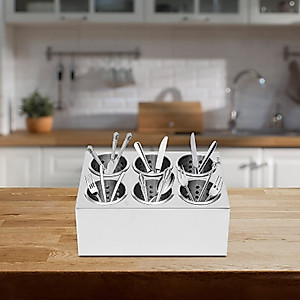 TFCFL Flatware Cylinder Holder,Commercial 4-Hole Stainless Steel Cylinder Flatware Silverware Utensil Holder Organizer Caddy 20x6.1x6.3inch,Silver (4-Hole)