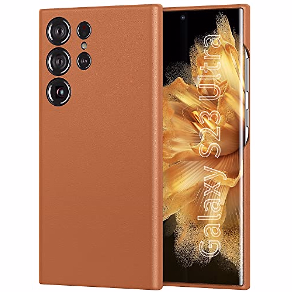 DDJ Samsung Galaxy S23 Ultra Case, Thin Full Leather Wrap, Shockproof, Classic Slim Design, Raised Screen & Camera Protection, Brown