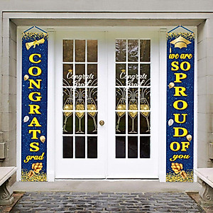 WENWELL Gold and Royal Blue Graduation Porch Party Decorations,Congrats grad Banner Class of 2023 College Door Hanging Ornament,Graduations Party Favors Supplies Decor sign for Outdoor Indoor