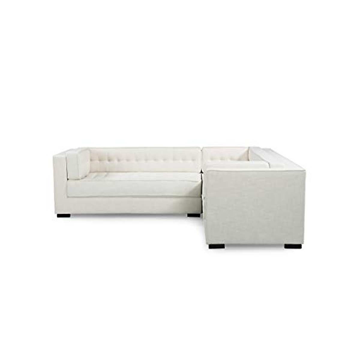 Iconic Home Lorenzo Right Facing Sectional Sofa L Shape Linen-Textured Upholstered Tufted Shelter Arm Design Espresso Finished Wood Legs Modern Transitional, Ecru