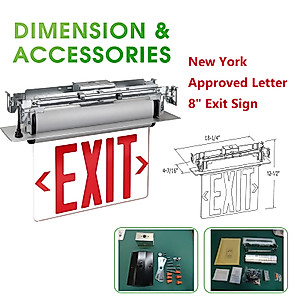 Garrini New York Approved Letter 8" Exit Sign Emergency Light Recessed Housing Single and Double Face Optional,Replaceable Acrylic Panel, UL Certified GRMSEL-200