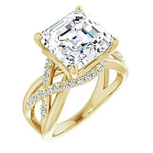 14K Gold Handmade 5 CT Asscher Cut VVS1 Colorless Moissanite Engagement Rings for Women Bridal Set Moissanite Wedding Rings for Gifts (Yellow Gold, 9)