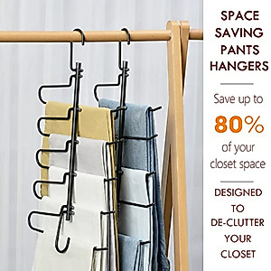 Pants Hangers Space Saving - 2 Pack Aluminum Pant Organizer for Closet Organization, Multiple Pants Hangers for Closet, Multifunctional Pants Rack Hanger, Jean Hangers, Scarf Organizer