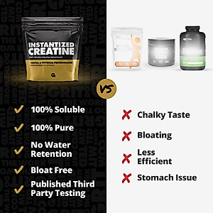 Instantized Creatine Monohydrate Gains in Bulk, Worlds First 100% Soluble Creatine for Strength, Performance, and Muscle Building (30 Servings)