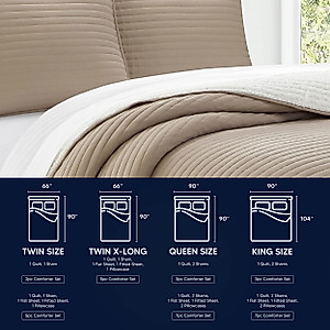 Chic Home St Paul 3 Piece Quilt Set Contemporary Striped Design Sherpa Lined Bedding - Pillow Shams Included, King, Taupe