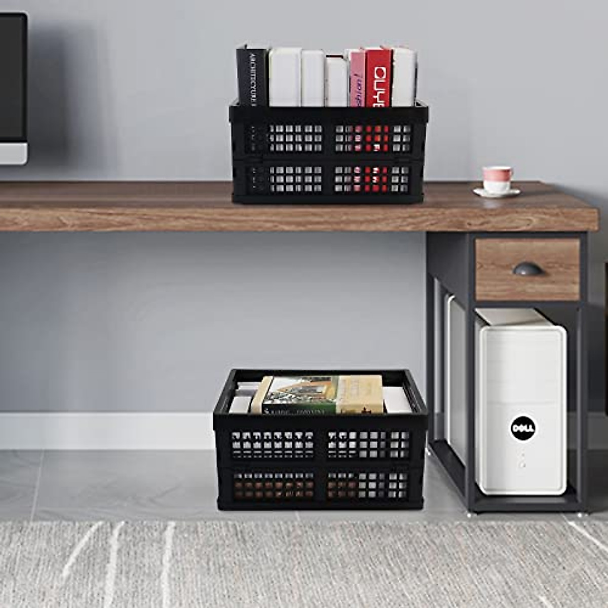 Zopnny 4 Packs Collapsible Milk Crates, 15 L Plastic Stackable Storage Bins Utility Folding Baskets, f