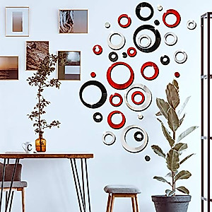 Outus 72 Pieces Acrylic Circle Mirror Wall Stickers Decor for Living Room Removable Round Dots Mirror Wall Decals Wall Decoration Murals for Home Bedroom Kitchen (Silver, Red, Black)