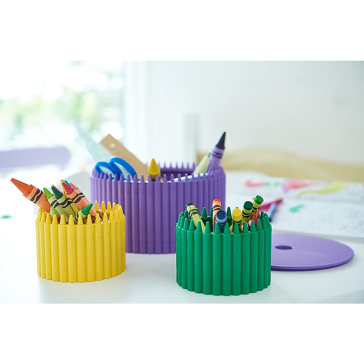 Crayola Round Storage Box - Creative Kids Art Storage Container With Lid For Storing Pens, Pencils, Crayons And Other Craft Supplies, Cerulean, Kids 3+ Years