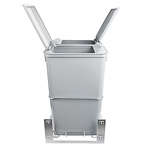 Pull-Out Trash Can, 50Qt Double Bins, Under Mount Waste Container with Soft-Close Slides, 176 lbs Load Capacity & Door-Mounted Brackets Garbage Recycling Bin with Lids for Kitchen Home Cabinet (2pack)