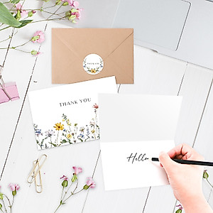 FUHITIM Thank You Cards with Envelopes(50 pack 4x6), Blank Cards with 5 Wildflower Designs, Perfect for Bridal Shower, Baby Shower, Wedding, Birthday, All Occasion