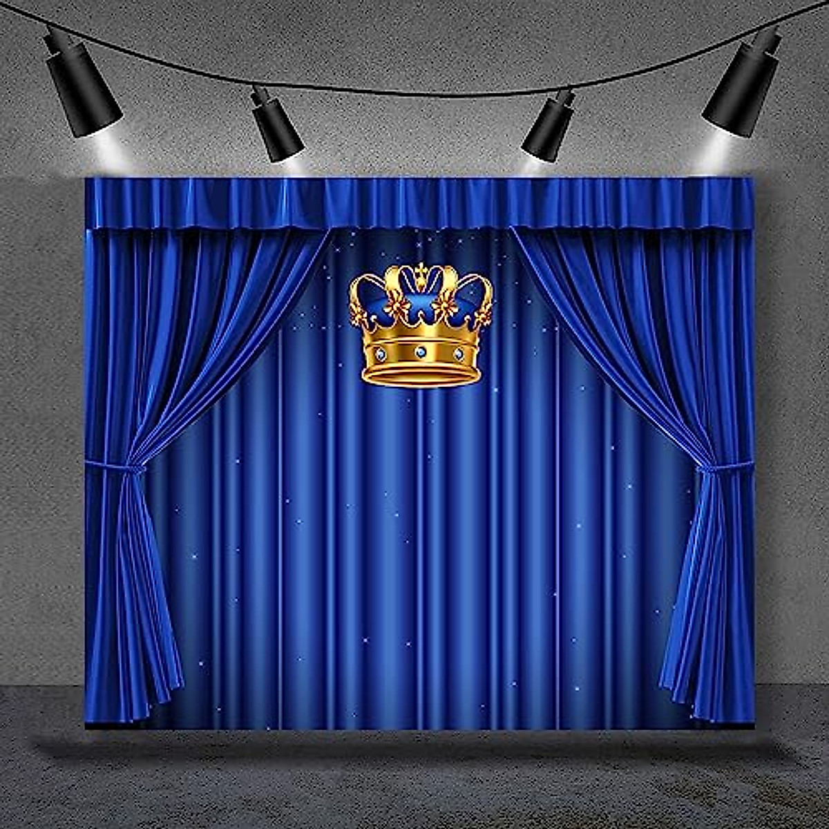KUKUSOUL 8x8ft Prince Birthday Party Backdrop Royal Blue and Gold Crown Royal Party Backdrops Celebration Party Decoration Supplies Cake Table Banner Photo Booth Prop KUBYC430