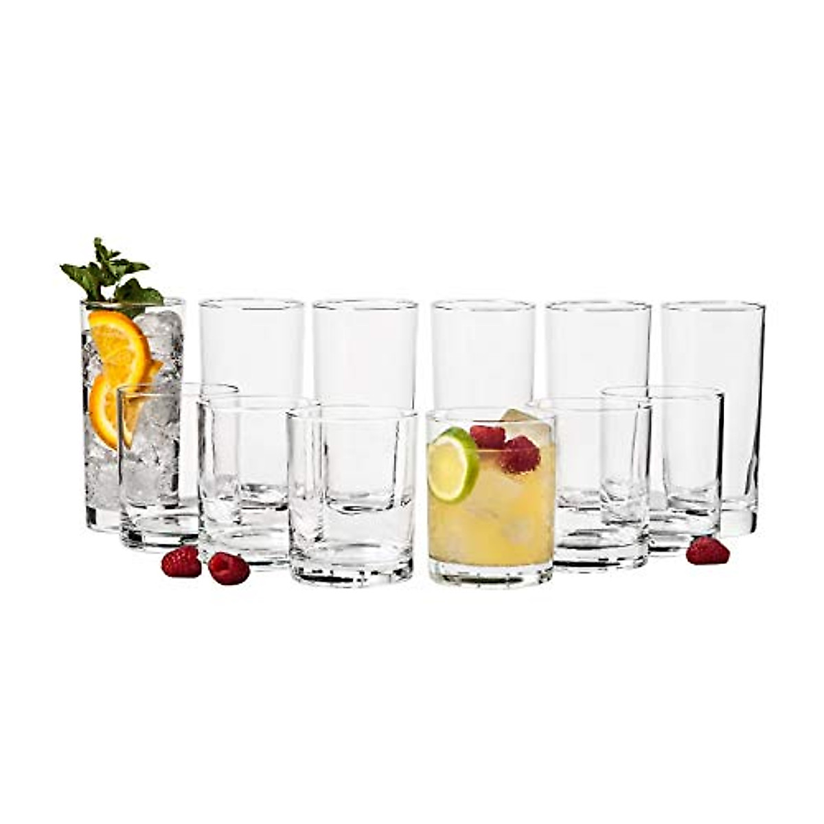 Le'raze Collins Glasses Elegant Acrylic Drinking Glasses [Set of 16] Attractive Clear Plastic Tumblers - Unbreakable Drinkware Set Ideal for Indoor and Outdoor - Kid Friendly