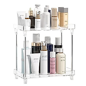 YIEZI Bathroom Organizer Countertop, 2-Tier Vanity Tray Corner Shelf for Makeup Cosmetic Perfume Skincare Bathroom Supplies and More, Multi-Functional Acrylic Organizer in Vanity Dresser Bathroom