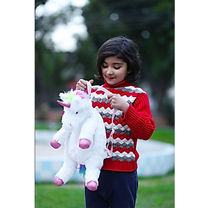 Plushland Fluffy Plush Rainbow Unicorn Backpack Stuffed Animal Toy 14 Inches Cuddly Autism ADHD Soft Magical Gifts Present Birthday Love School Pal Buddies Friendship