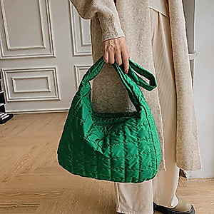 Quilted Crossbody Bags For Women Large Capacity Puffer Tote Bags Unique Boho Hippe Padded Handbag Trendy Y2k Bag (Green)
