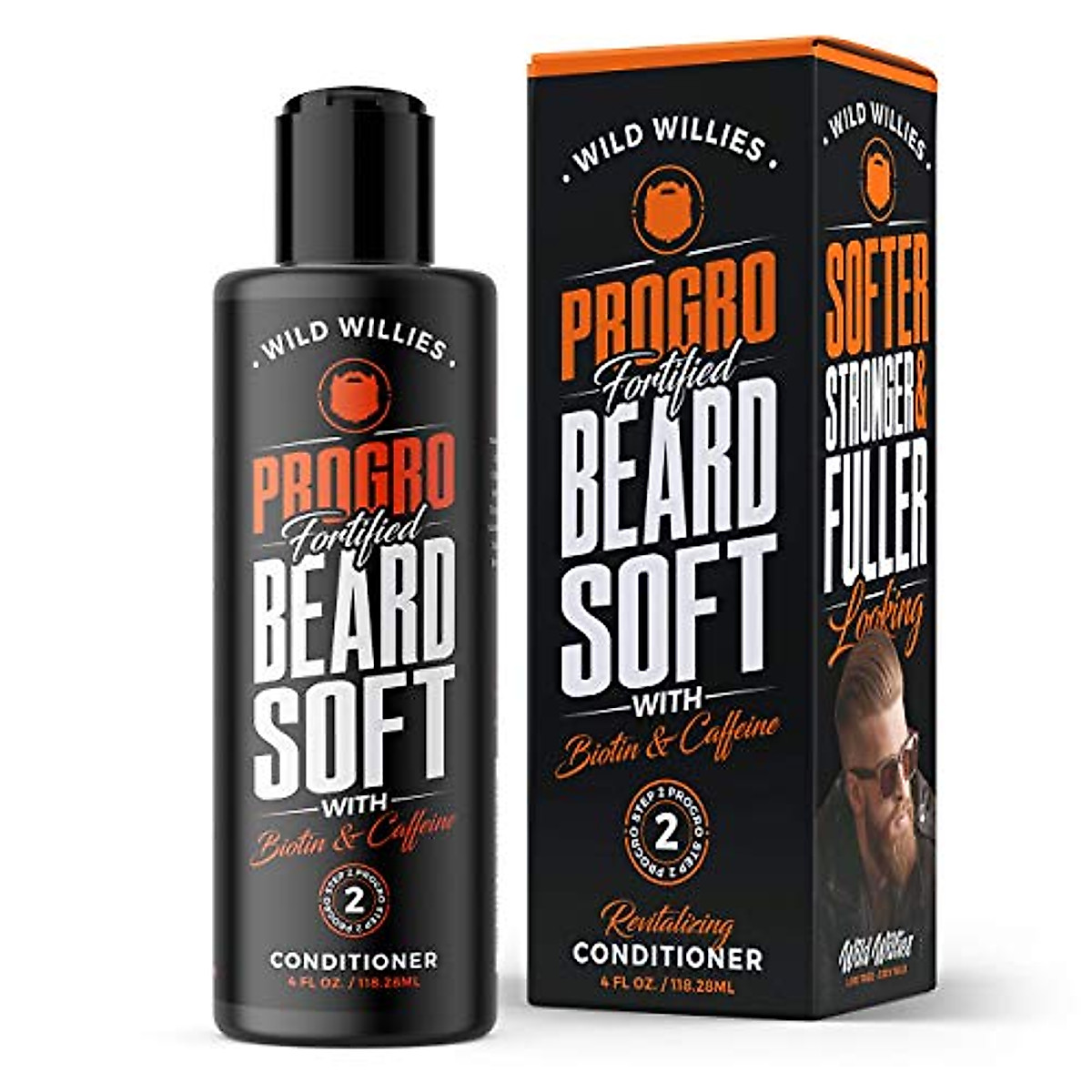 Wild Willies PROGRO Beard Growth & Revitalizing Conditioner Fortified with Biotin & Caffeine for Facial Hair Growth, Conditioner & Softener - Strengthens Follicles for Healthy Looking Beard, 4oz