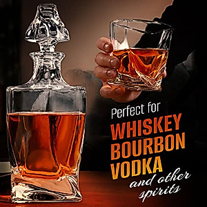 Whiskey Decanter Set for Men with 4 Drinking Glasses and 9 Whisky Stones for Cognac, Bourbon, Rum, Scotch, Liquor Crystal Clear Decanter Sets - House Warming New Home Whiskey Gifts for Men Dad Him
