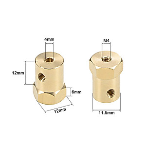 uxcell Hex Coupler 4mm Bore Motor Hex Brass Shaft Coupling Flexible Connector for Car Wheels Tires Shaft Motor 8pcs