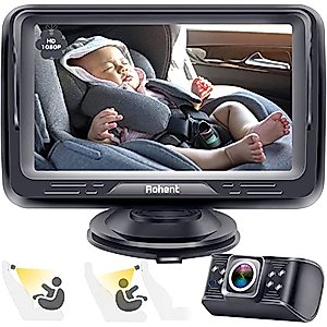 Rohent Baby Car Camera HD 1080P - 360° Rotating Crystal Night Vision Car Baby Monitor with Camera Rear Facing Infant Carseat Camera Backseat 3 Mins Easy Installation N06