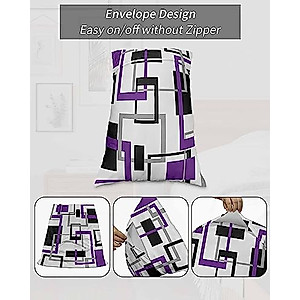 Edwiinsa Purple Grey Black Pillow Covers Standard Size Set of 2 20x26 Bed Pillow, Modern Geometry Abstract Art Aesthetics Plush Soft Comfort for Hair/Skin Cooling Pillowcases with Envelop Closure