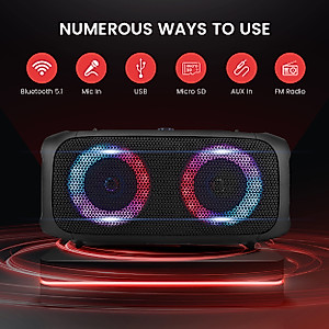 Pyle Wireless Portable Bluetooth Boombox Speaker, 500W Rechargeable Speaker Portable Barrel Loud Stereo System, Flashing LED, FM Radio/Aux/MP3/USB Flash Drive/Micro SD, Includes Wired Microphone