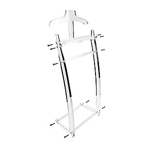 Designstyles Acrylic Valet Stand - Clothes Valet with Suit Jacket Rack, Pants Hangers Garment Rack for Coat, Trousers, Shirt - Floor Standing Clothing Hanger Organizer for Mens Wardrobe Storage