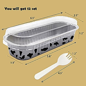 MJPCUAU 12 Pack Mini Loaf Pans with Lids and Spoons, 6.8oz Disposable Rectangle Aluminum Foil Oven Cake Containers, Baking Bread Muffin Dessert Tins for Family Gatherings and Picnic(White)
