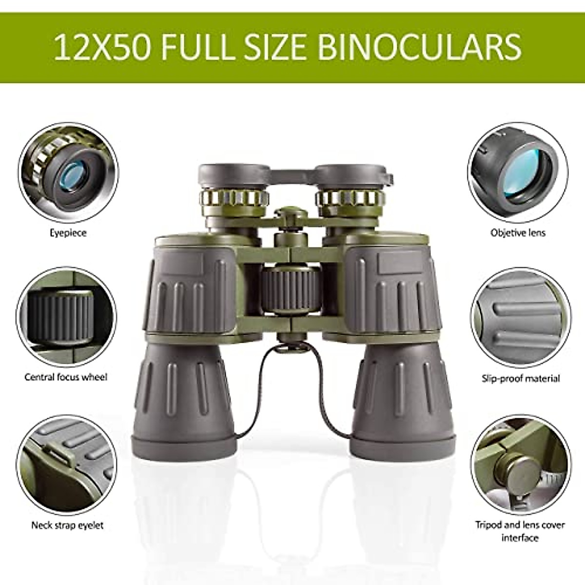 12X50 Full Size Binoculars for Adults with Photography Video Kit [Upgraded] Pro Tripod & Carrying Bag & Strap, Easy Focus for Camping,Travel,Stargazing,Bird Watching
