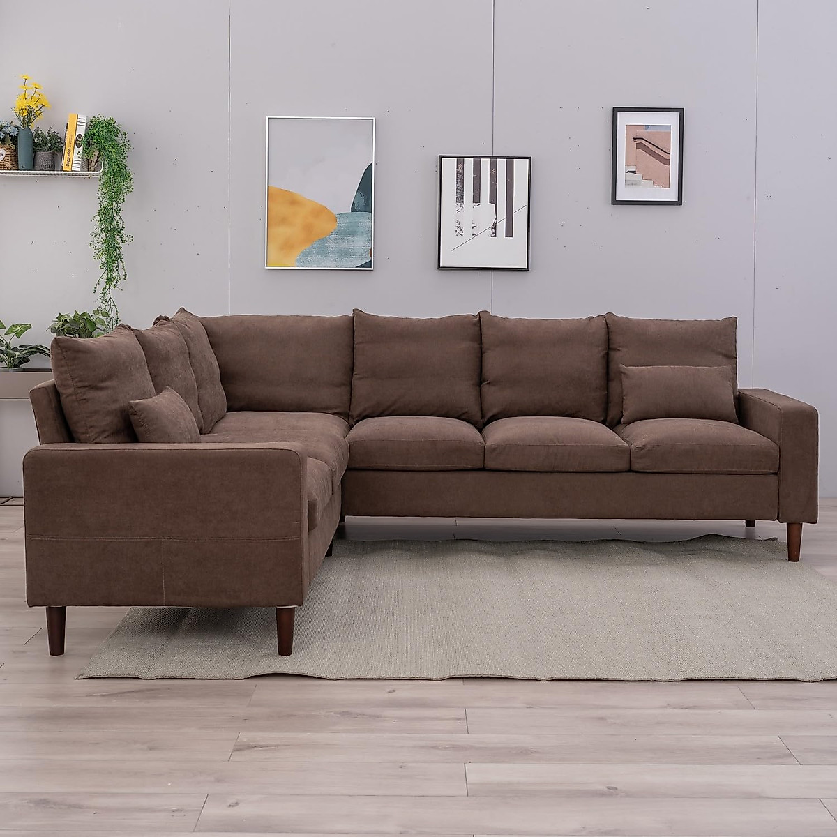 Panana Sectional Sofa 5 Seater Convertible Sectional Sofa Couch L Shaped Couch Sofa (Browm)