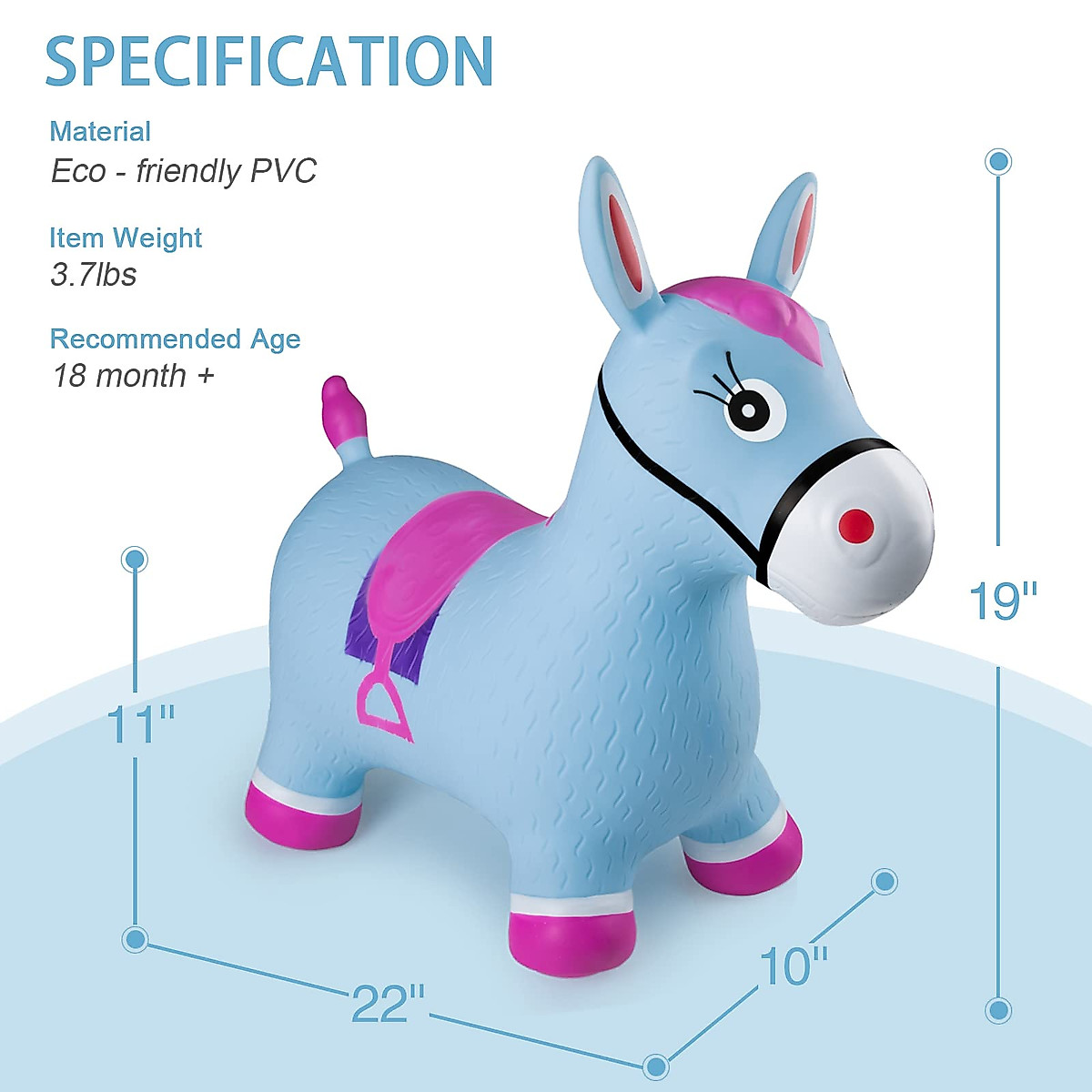 INPANY Bouncy Horse Hopper - Inflatable Jumping Horse, Ride on Rubber Bouncing Animal Toys for Kids/Toddlers/Children/Boys/Girls (Pump Included)