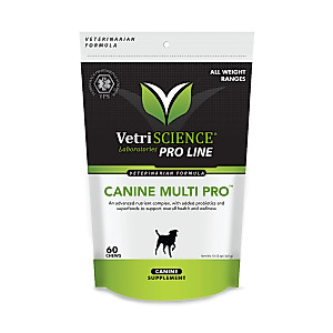 VetriScience Canine Multi Pro - Comprehensive Multivitamin for Dogs - Health Supplement Supports Balanced Nutrition for Dogs - Multivitamin Aids Digestive Health with Probiotic - 60 Chews