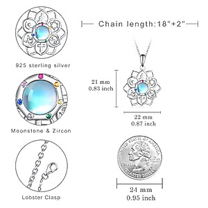 SCZKLAQ 7 Chakra Necklace for Women 925 Sterling Silver Lotus Chakra Necklace Moonstone Yoga Lotus Chakra Jewelry for Women Chakra Gifts